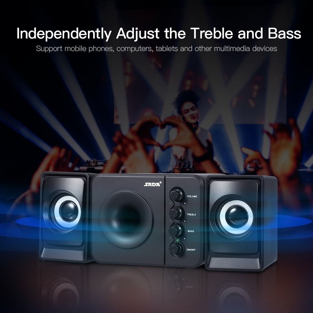 SADA D-205 Newest Full Range 3D Stereo Subwoofer 100% Bass PC Speaker ...