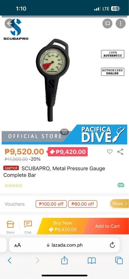 SCUBA PRO R195 OCTO AND PRESSURE GAUGE, Sports Equipment, Other Sports ...
