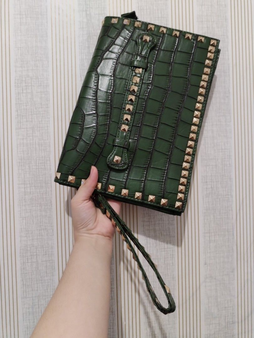 Sergio Feretti Pyramid Studded Leather Flap Clutch, Women's Fashion ...