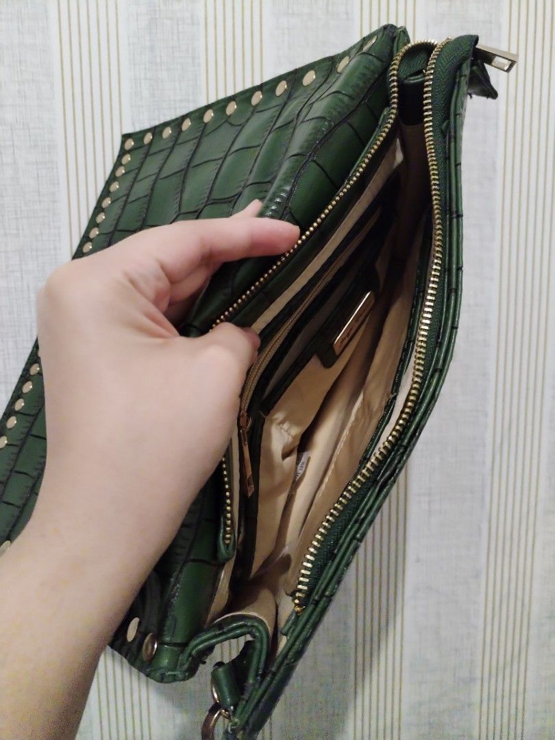 Sergio Feretti Pyramid Studded Leather Flap Clutch, Women's Fashion ...