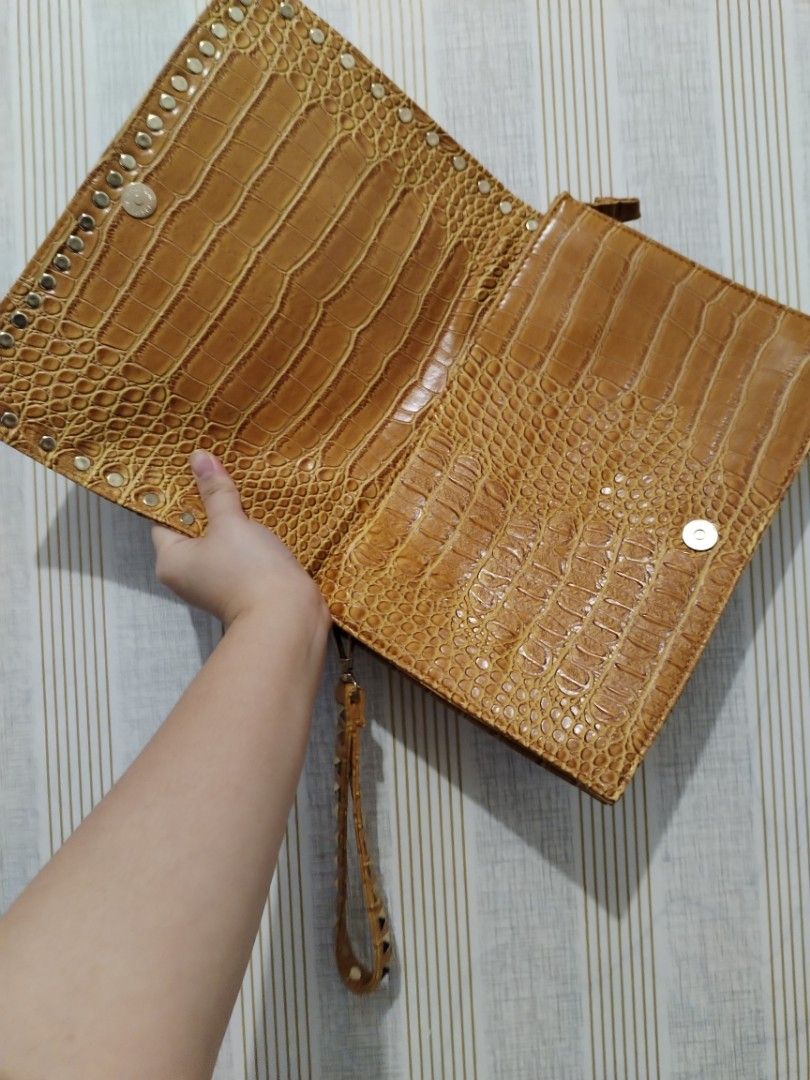 Sergio Feretti Pyramid Studded Leather Flap Clutch, Women's Fashion ...
