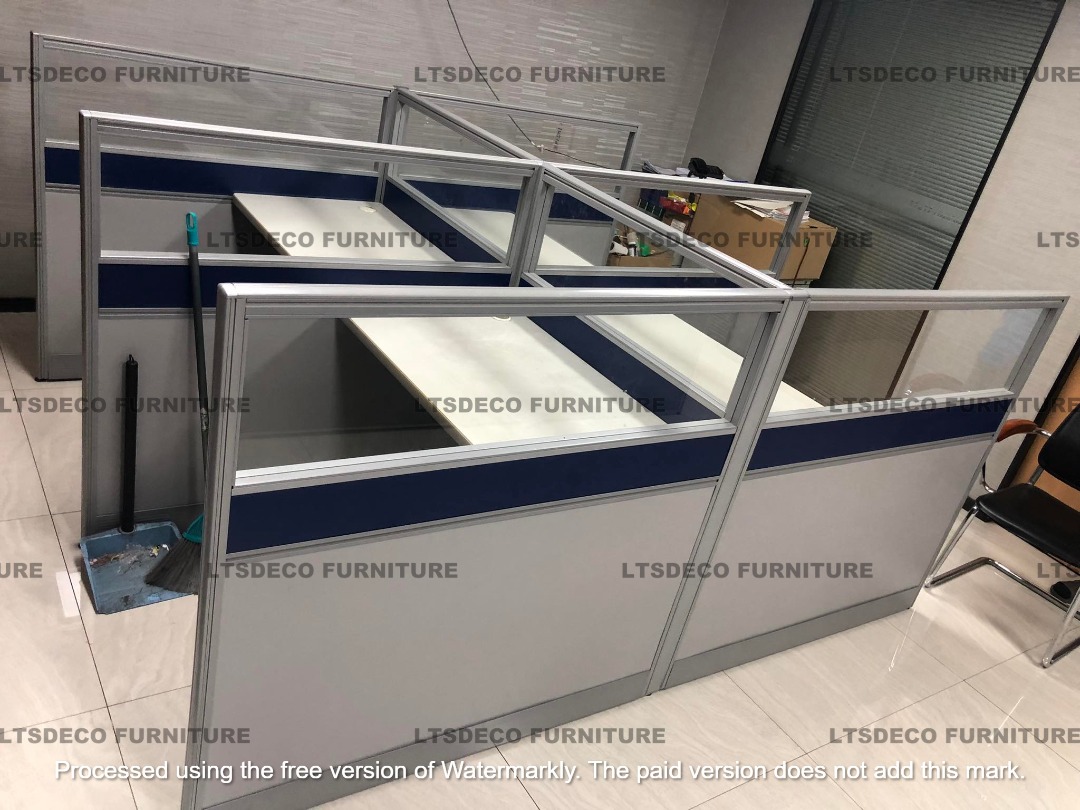 SHARING COMPUTER TABLE WITH GLASS OFFICE PARTITION FURNITURE on Carousell