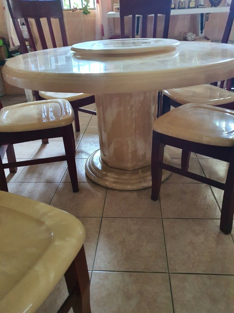 Synthetic Marble Dinning Table and Chairs Set, Furniture & Home Living ...