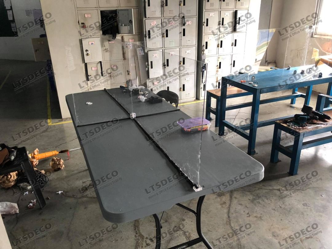 TABLE WITH ACRYLIC GLASS OFFICE FURNITURE AND PARTITION on Carousell