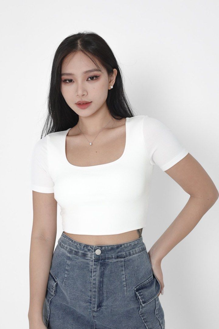 Topazette Staple Paded Basic Top (White), Women's Fashion, Tops, Other Tops on Carousell