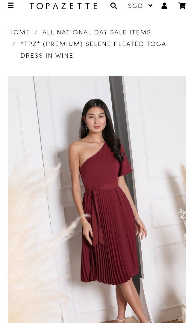TOPAZETTE Pleated Dress Toga in Wine, Women's Fashion, Dresses & Sets ...