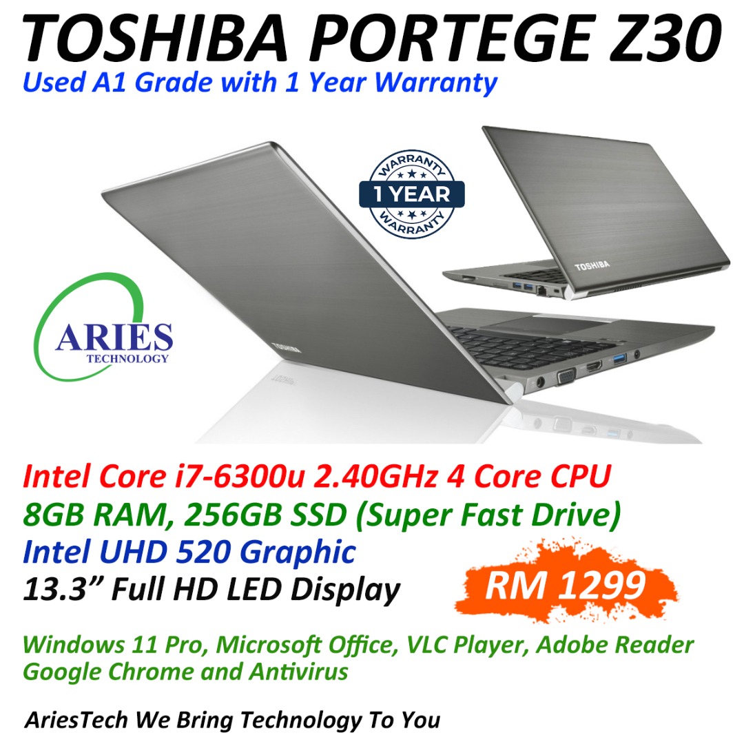 Used Toshiba Protege Z30 with Intel Core i7 Processor, 8GB RAM, 256GB SSD Only at Aries ...
