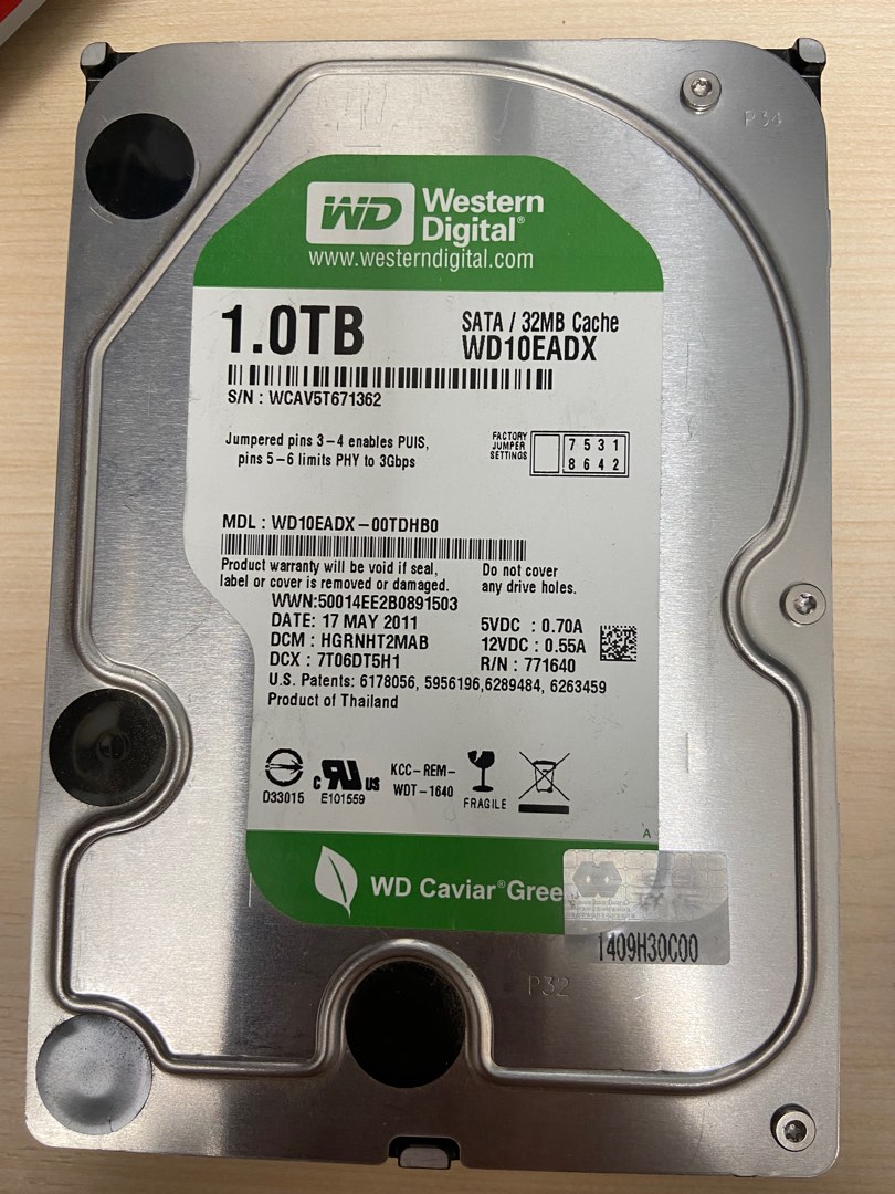 Western Digital SATA/32MB Cache (1 TB), 電腦＆科技, 電腦周邊及配件, 硬碟及儲存器 - Carousell