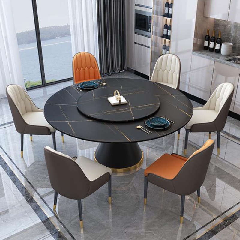 With Turntable Round Dining Table 360° Rotary sintered stone&Carbon ...