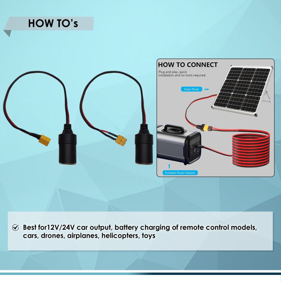 XT60 to CAR CIGARETTE LIGHTER FEMALE SOCKET 12/24v DC 18-AWG 30cm, BEST ...