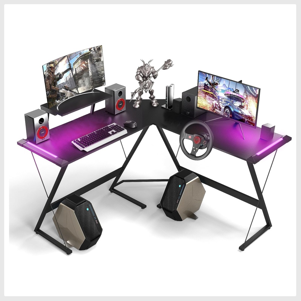YoRiBo Gaming Desk with led Light,L Shaped Gaming Desk,Computer Desk ...