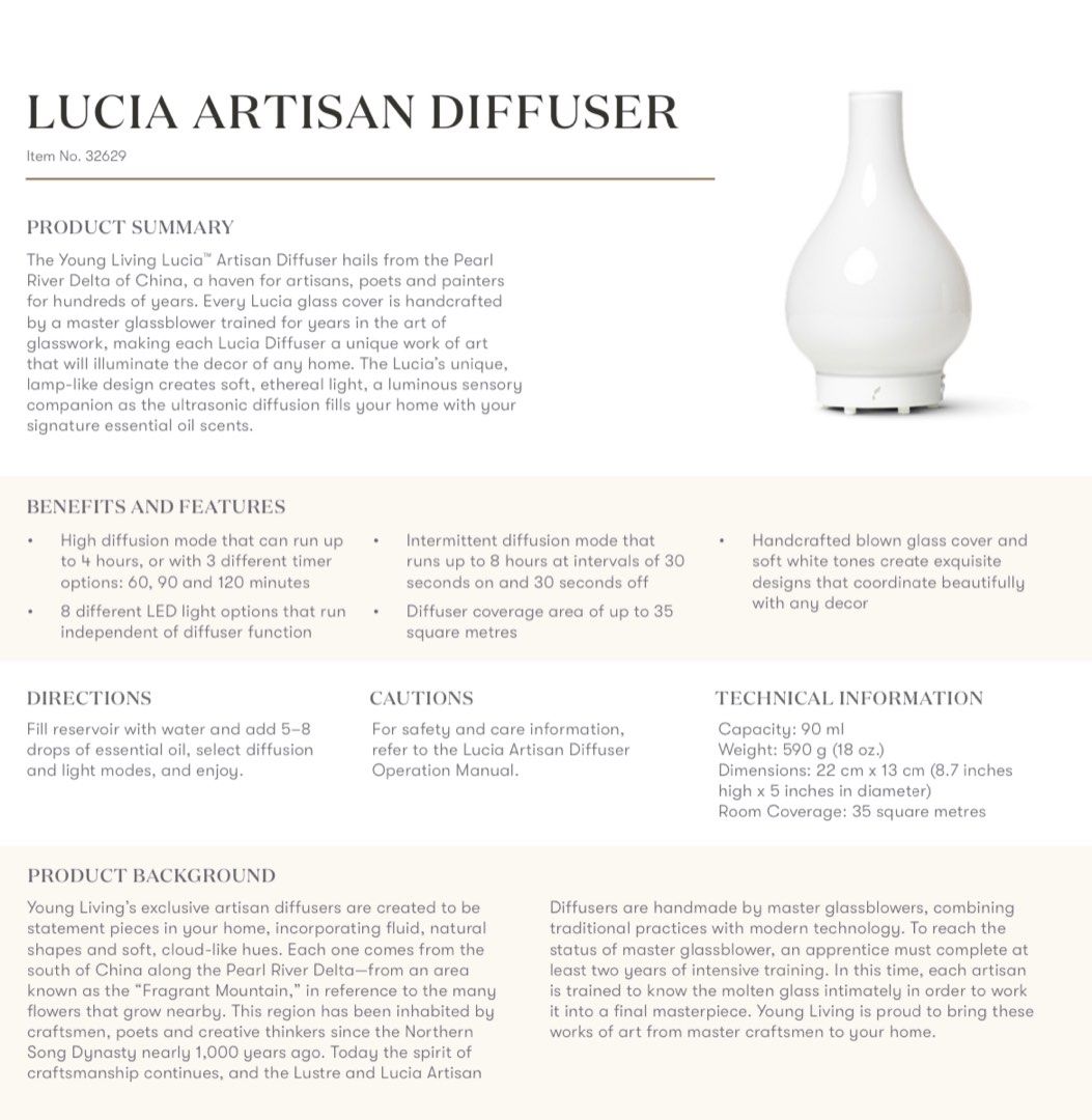 Young Living Lucia Diffuser, Furniture & Home Living, Home Fragrance on ...