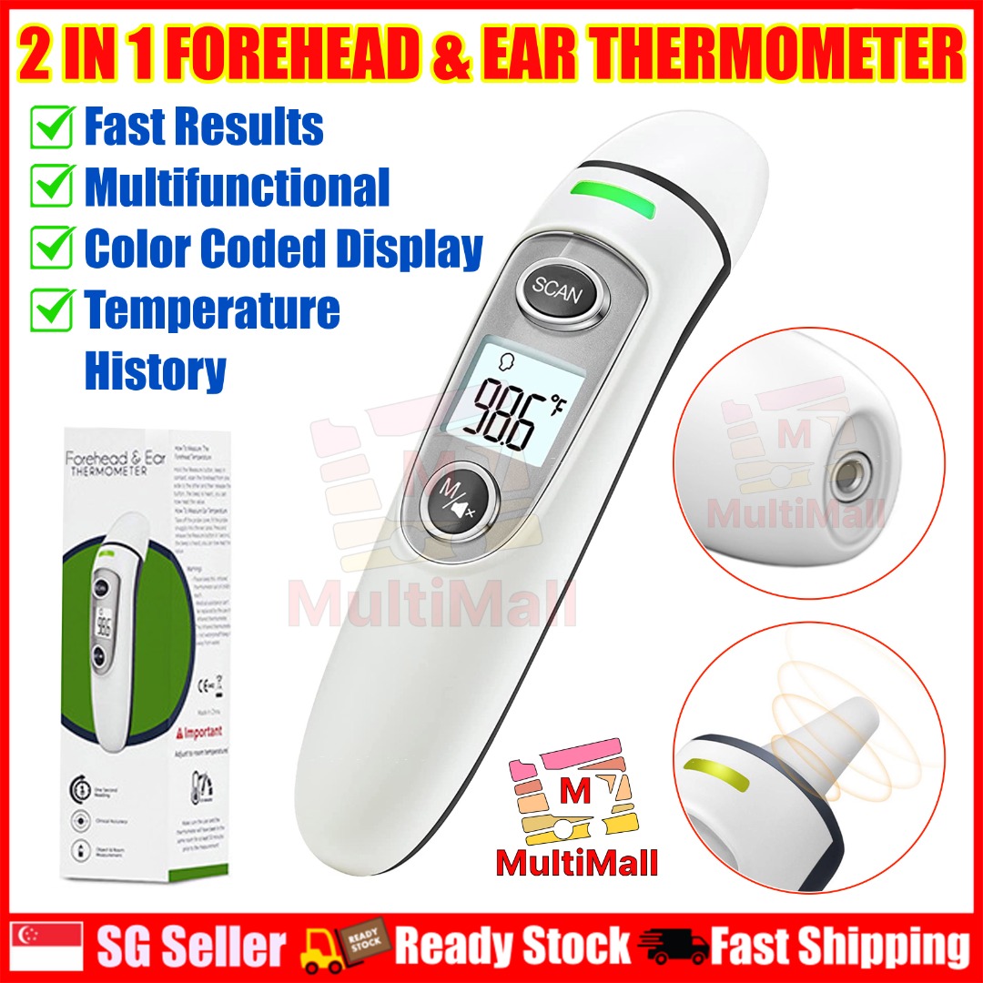 2 in 1 Forehead & Ear Thermometer- Indoors Non-Contact Digital ...