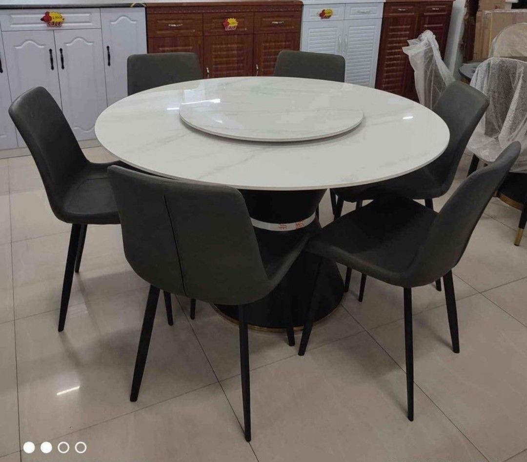 6 seater round marble dining set with lazy susan on Carousell
