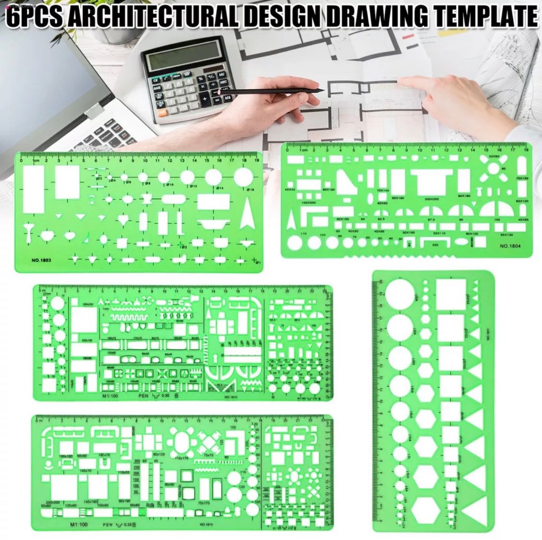 6pcs Architect Multi Purpose Drawing Template Set, Hobbies & Toys ...