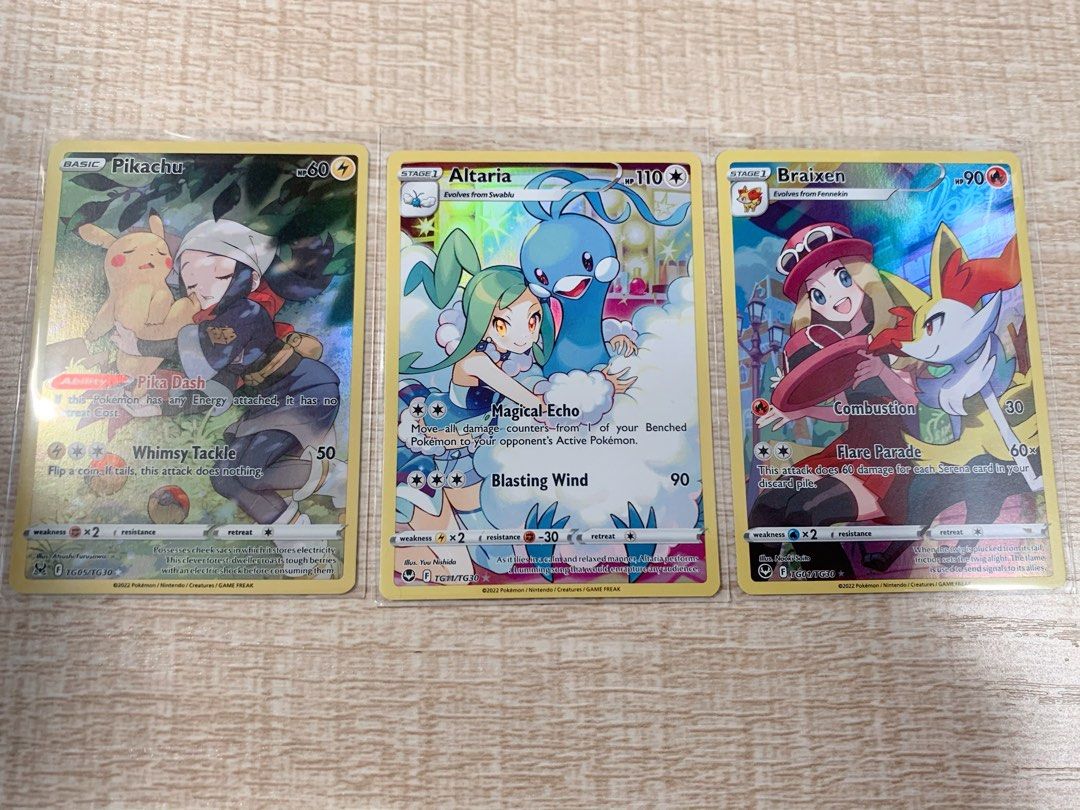 國際版 PTCG 全圖chr 琉琪亞七夕青鳥/莎莉娜長尾火狐/小光比卡超/ Altaria/ Braixen/ Pikachu(英文版), 興趣及遊戲, 玩具 & 遊戲類 - Carousell