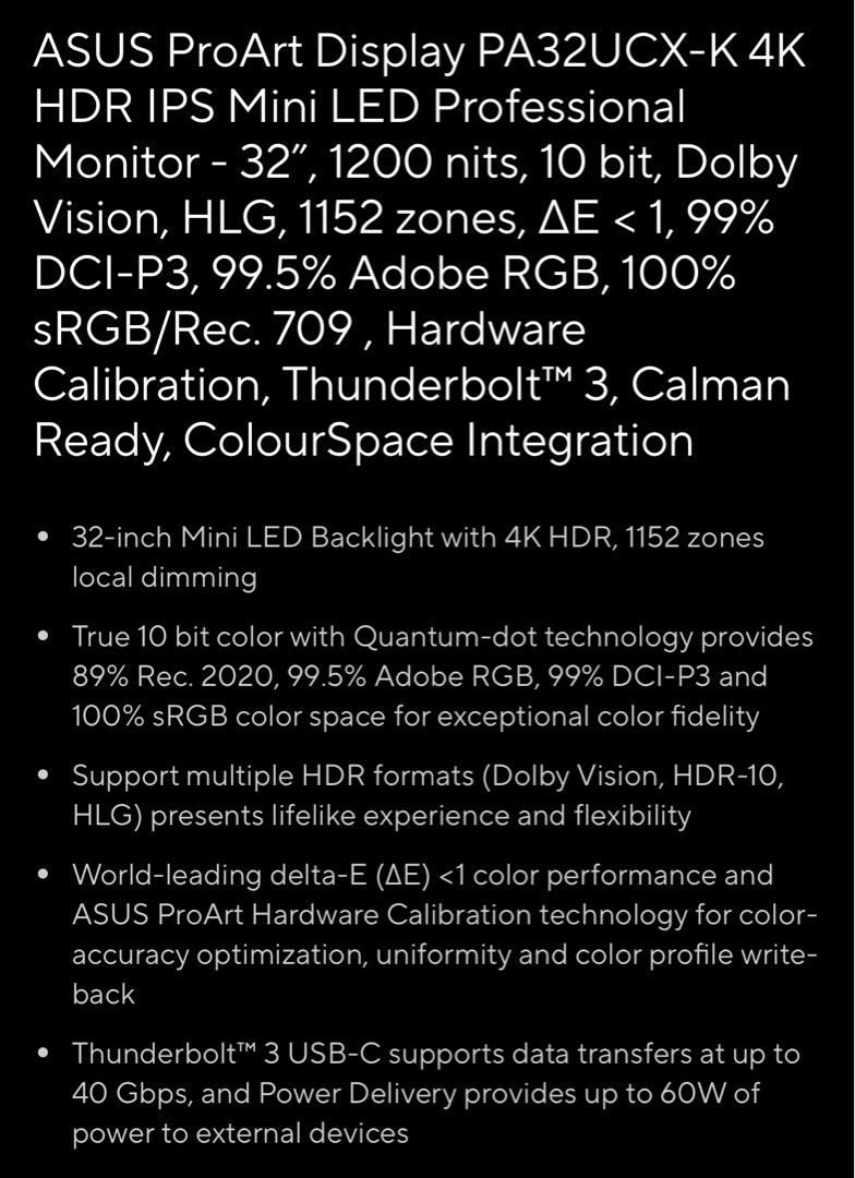 ASUS PA32UCX 4K HDR IPS Mini-LED 1200 nits 99.5% Adobe RGB, Computers ...
