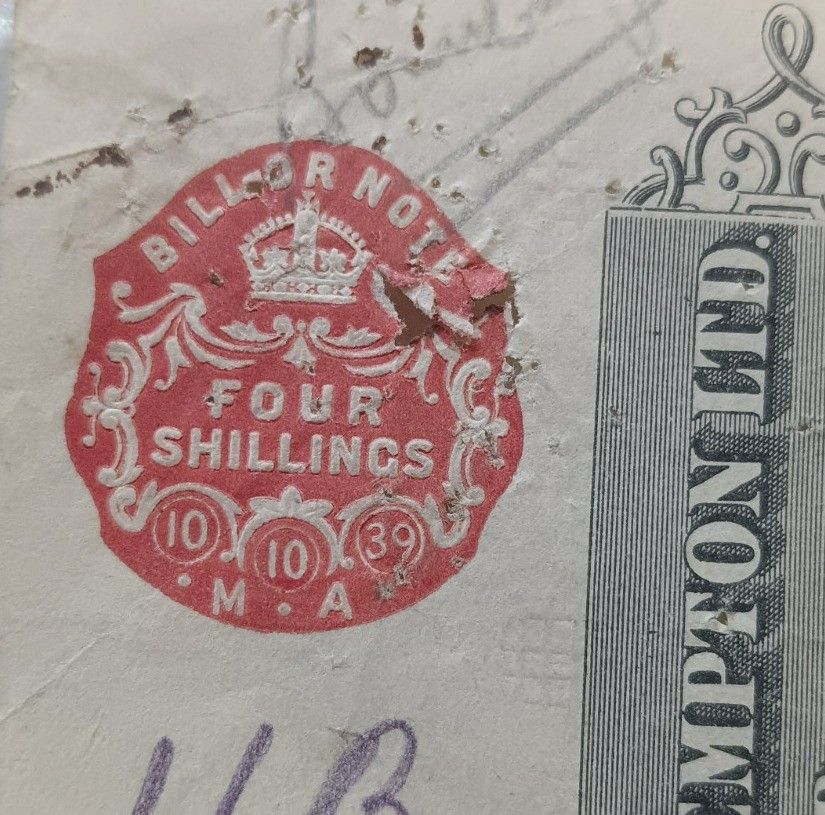 BILLOR NOTE 1939 - BANK DRAFT to IMPERIAL BANK OF INDIA from Manchester ...