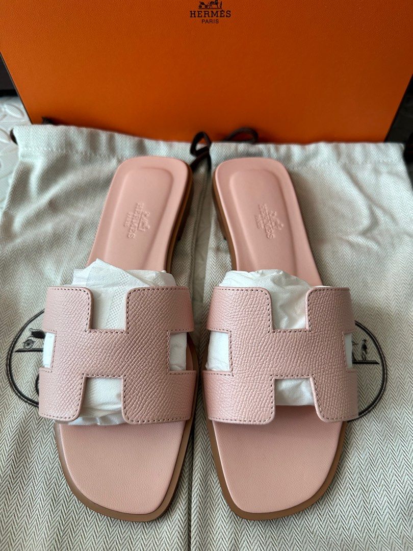 BNEW Authentic Hermes Oran Rose Pale, Women's Fashion, Footwear, Flats ...