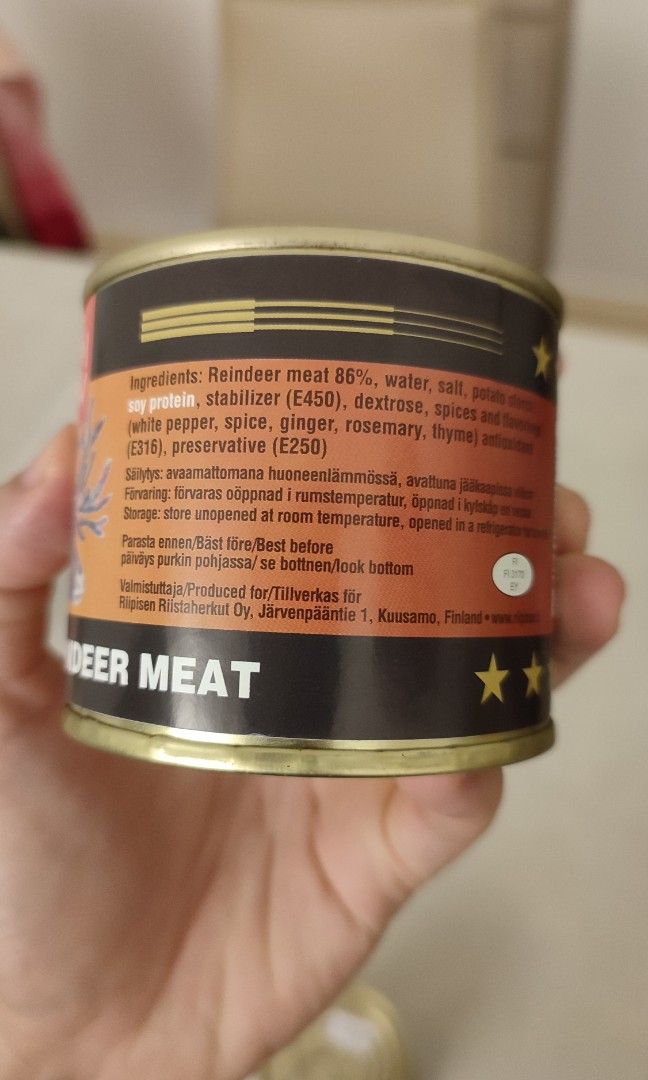 Canned Reindeer Meat, Food & Drinks, Packaged & Instant Food on Carousell