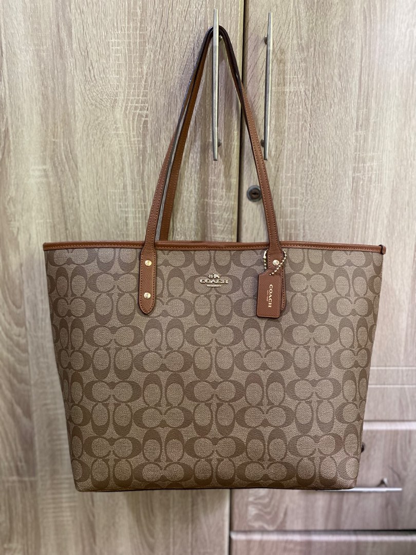 Coach City Tote Bag Signature khaki brown on Carousell
