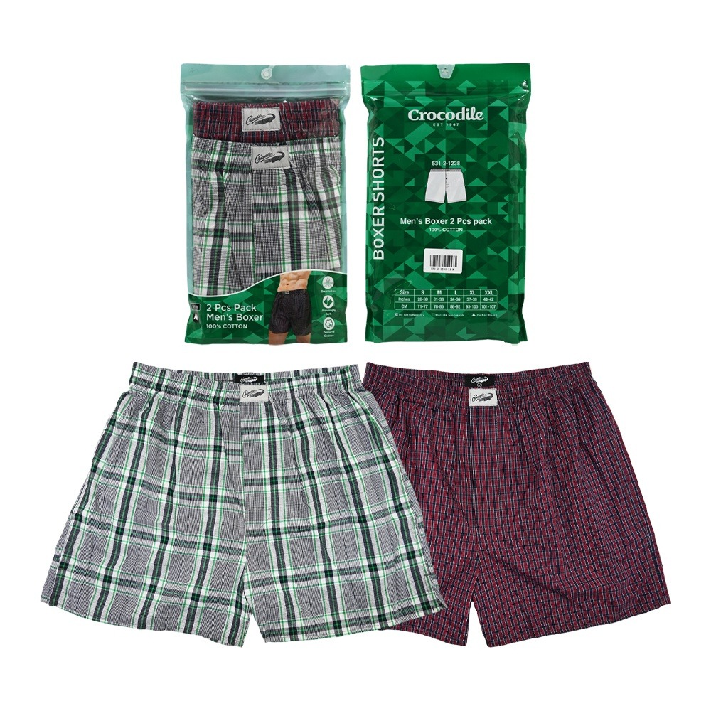 Crocodile Mens Iconic Undergarment - 2 Pcs Pack Woven Boxer, Men's ...