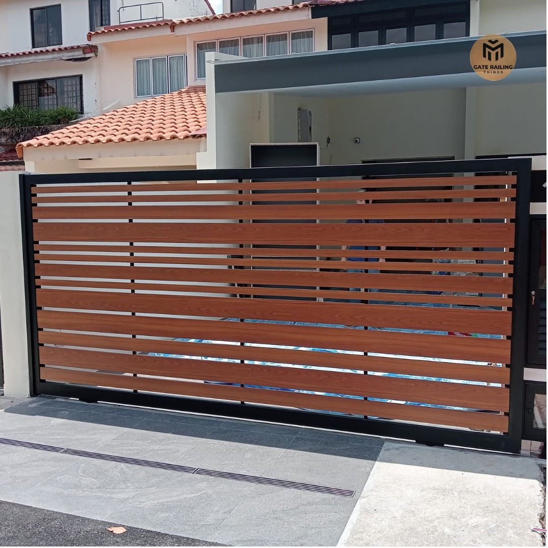 Driveway Gate Aluminium Woodgrain Infill/Landed House Gate/Swing Gate ...