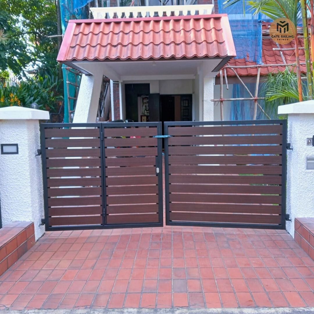 Driveway Gate Aluminium Woodgrain Infill/Landed House Gate/Swing Gate ...