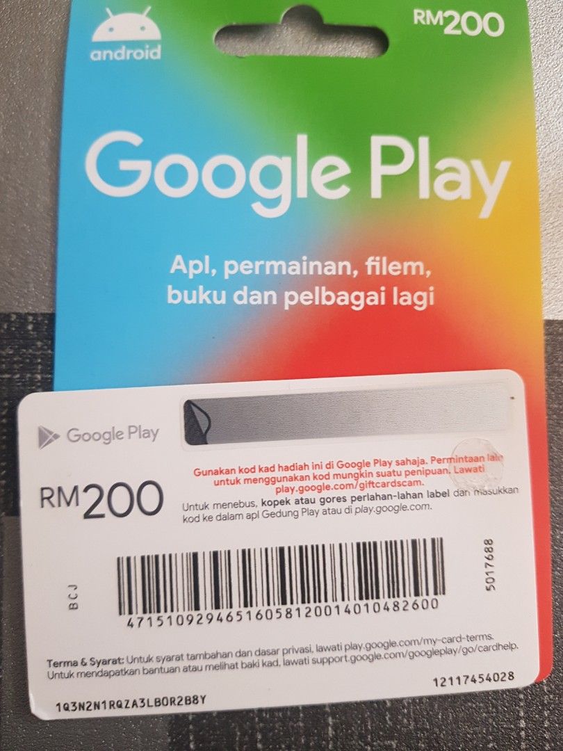 Google play store gift card RM200., Tickets & Vouchers, Store Credits ...