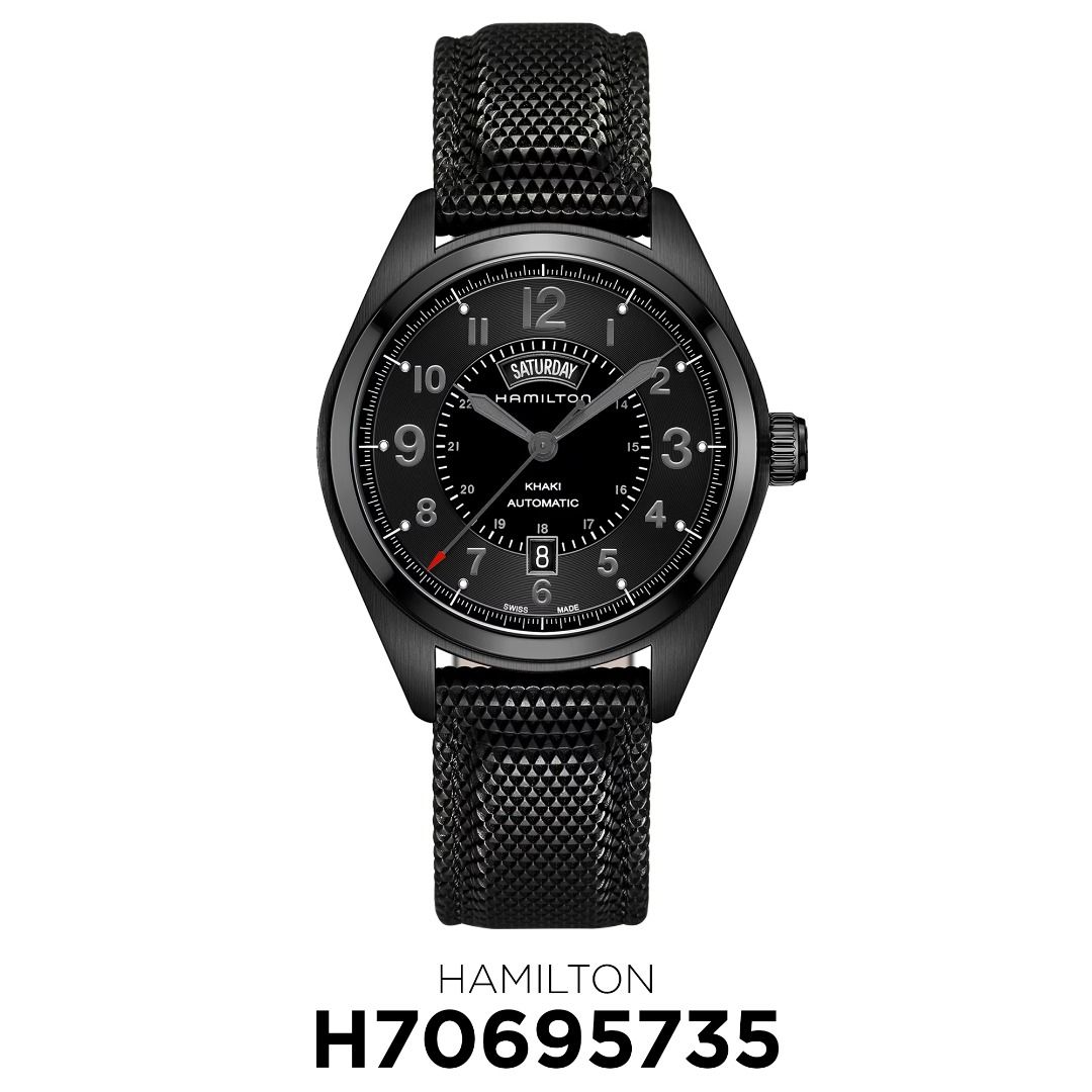 Hamilton 42mm "The Virtuoso" All Black Khaki Field Day Date Automatic ...
