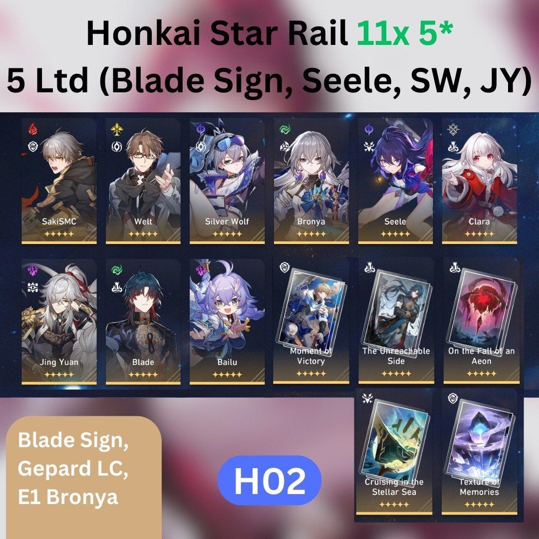 Honkai Star Rail Account HSR 11 x 5* | 5 Ltd (Blade Sign + Seele + SW + JY) + Bronya + Welt ...