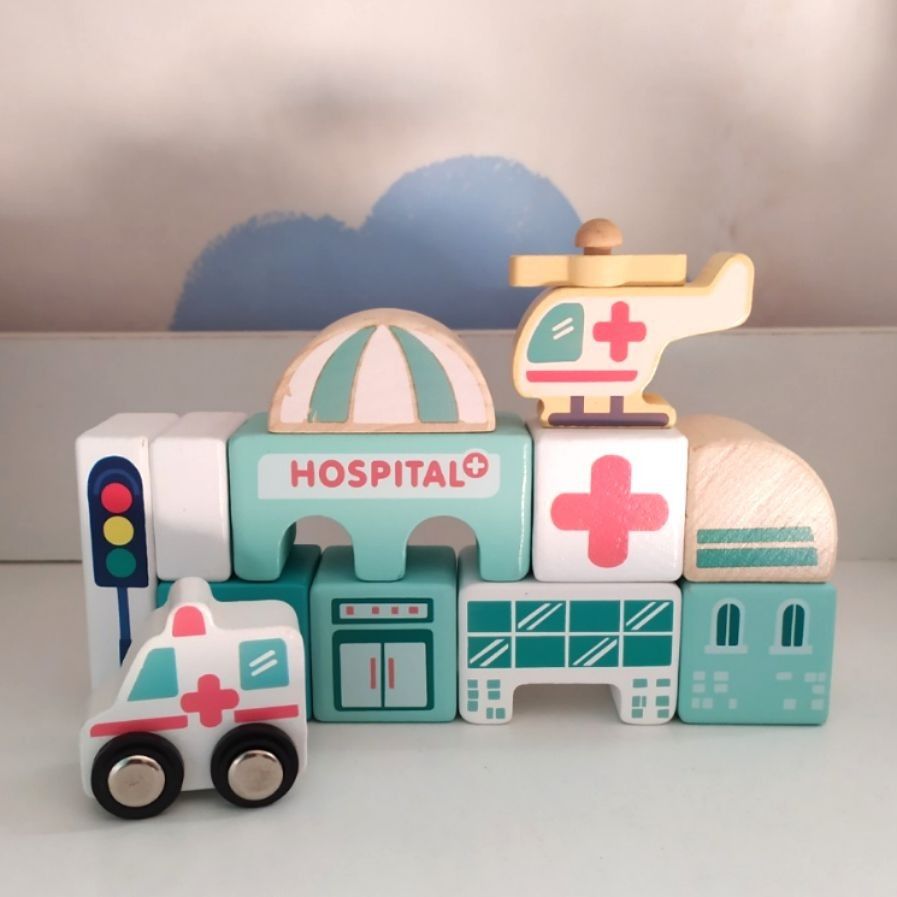 12.12 New Mini Hospital Wooden Building Blocks Set Montessori Toy ...