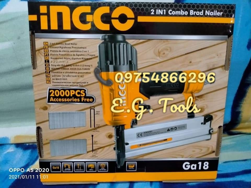 INGCO 2-in-1 Combo Air Brad Nailer (ACN50401), Commercial & Industrial ...