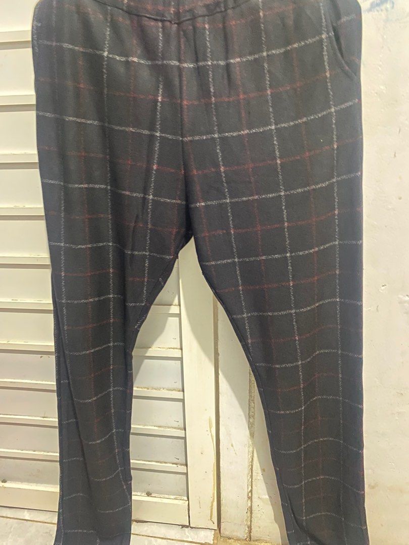 Kulot Kotak Kotak Hitam Strip Merah, Fesyen Wanita, Pakaian Wanita ...