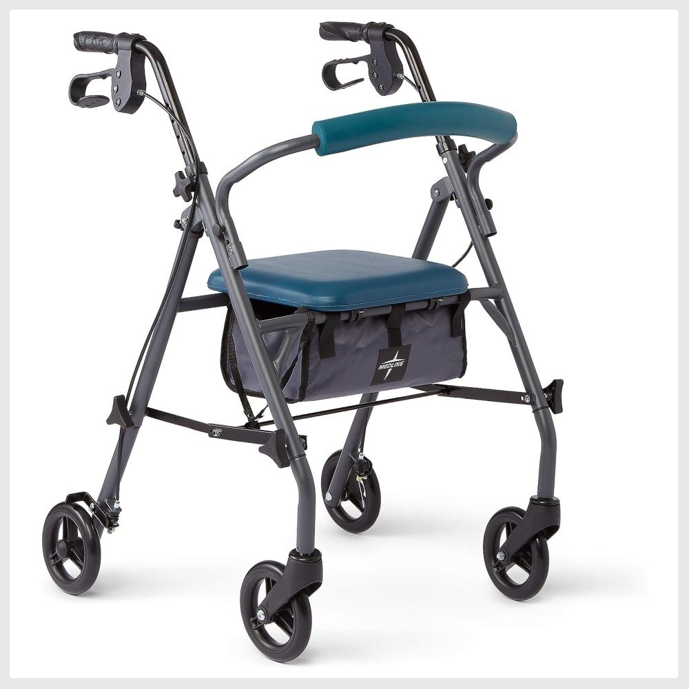Medline Rollator Walker with Seat and Wheels, Folding Walker for ...