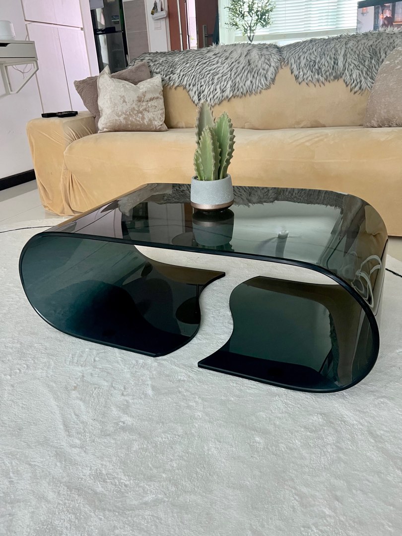 Modern black tempered glass coffee table, Furniture & Home Living ...