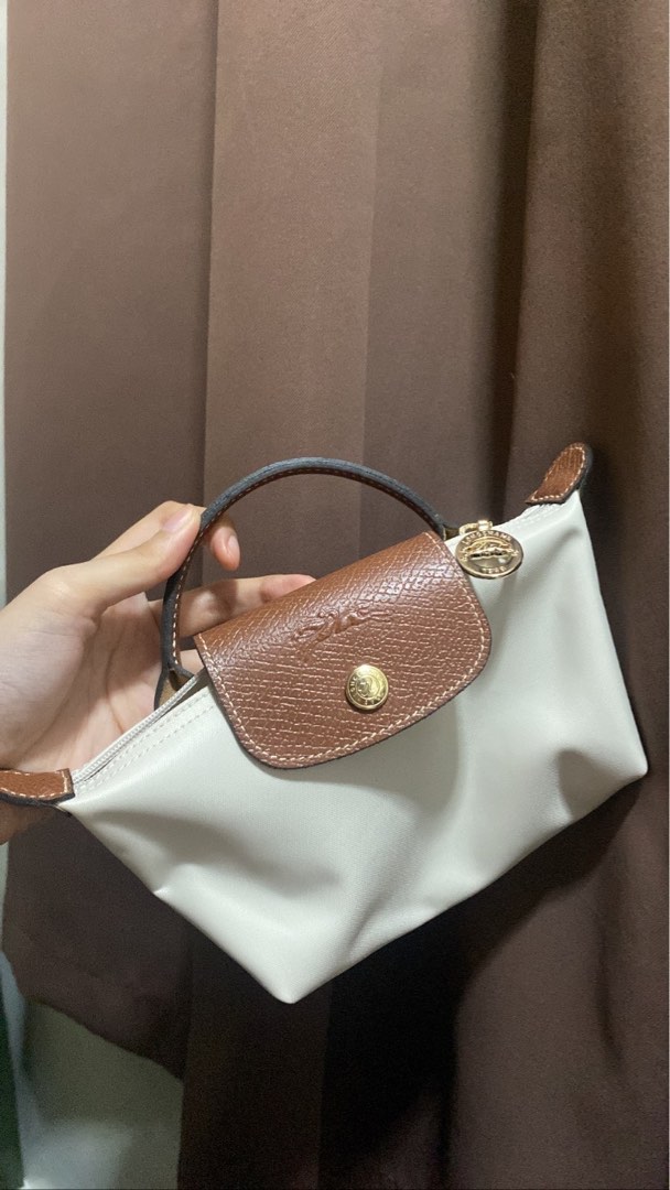 Paper White Longchamp Le Pliage pouch with sling, Luxury, Bags ...