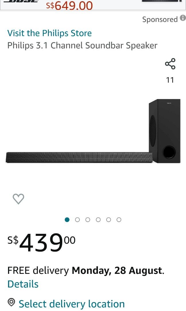 Philip sound bar HTL6150B ( fantastic sound ) with subwoofer, Audio ...