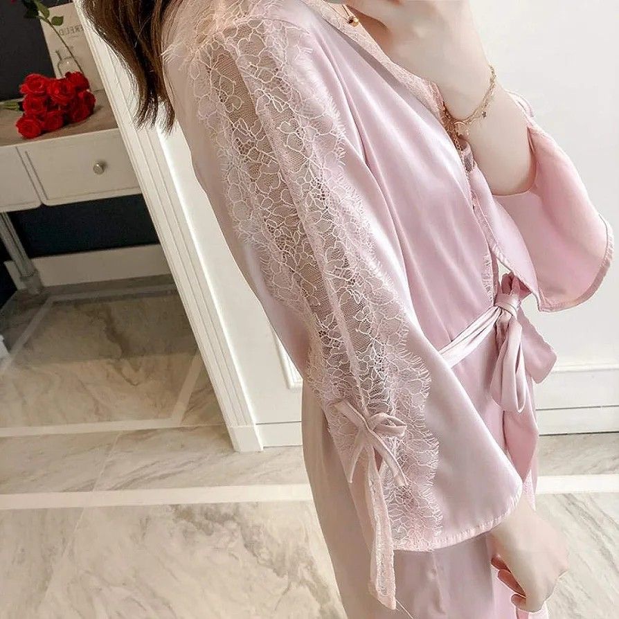 Pink satin nightgown with robe, Women's Fashion, Undergarments ...