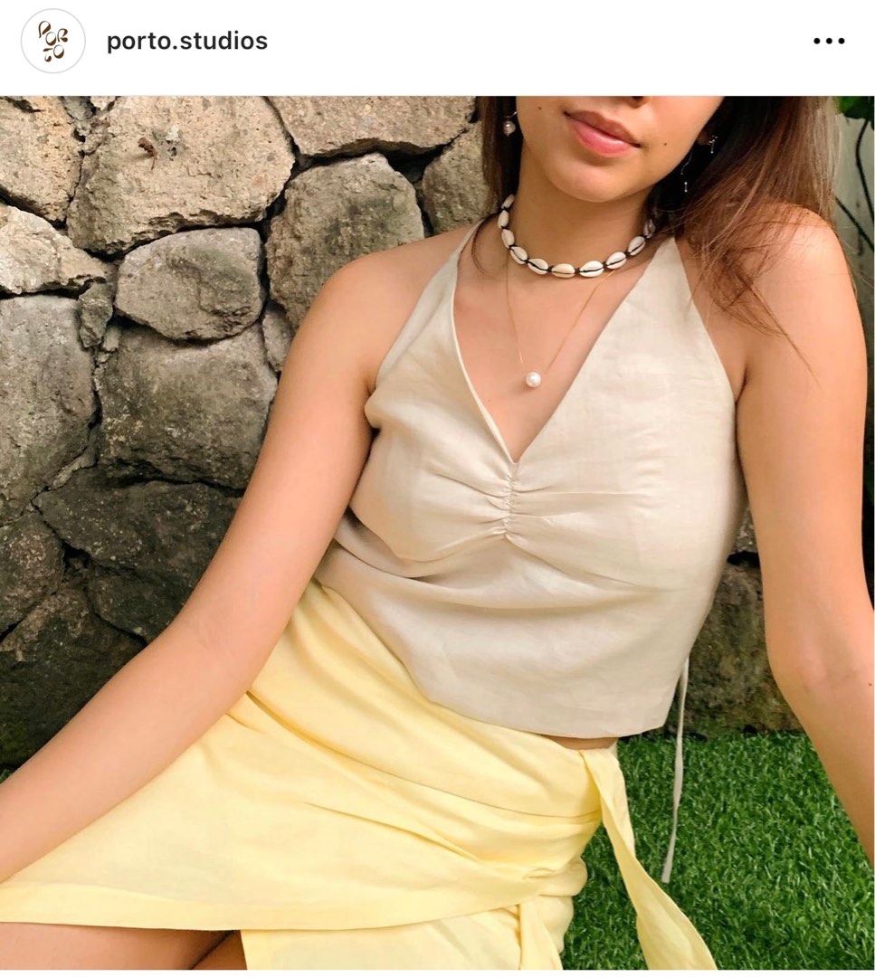 Porto Studios Linen Halter Top, Women's Fashion, Tops, Sleeveless on Carousell