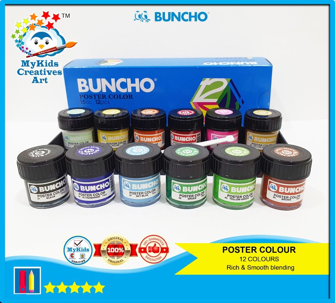 POSTER COLOR BUNCHO 12 COLORS, Hobbies & Toys, Stationery & Craft, Art ...