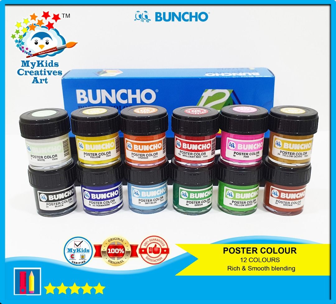 POSTER COLOR BUNCHO 12 COLORS, Hobbies & Toys, Stationery & Craft, Art ...