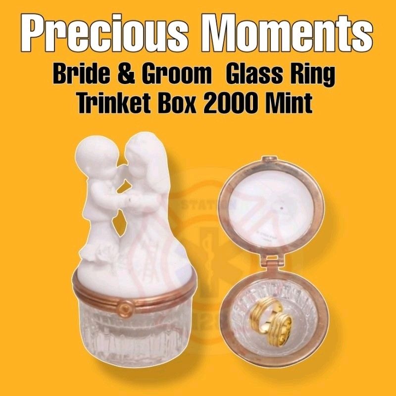 Precious Moments Bride & Groom Glass Ring Trinket Box 2000 Mint on ...