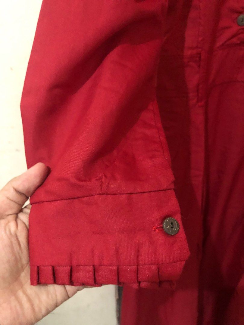 Preloved Dress warna merah kancing depan sampai dada, ada aksen pita on ...
