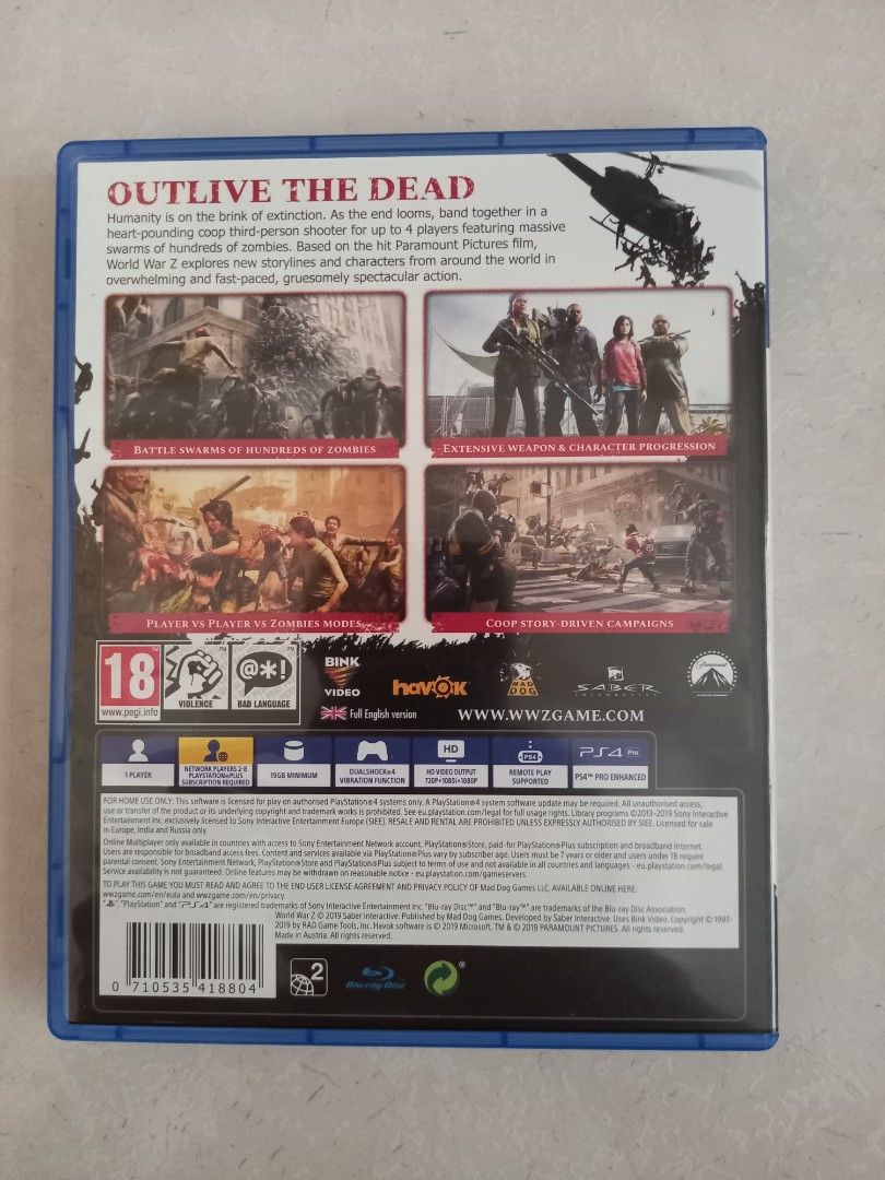 PS4 World War Z WWZ Game, Video Gaming, Video Games, PlayStation on ...