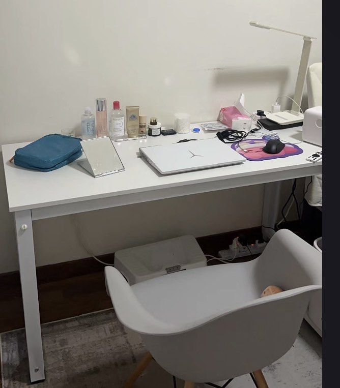 Pure white Study Table 140cm, Furniture & Home Living, Furniture ...