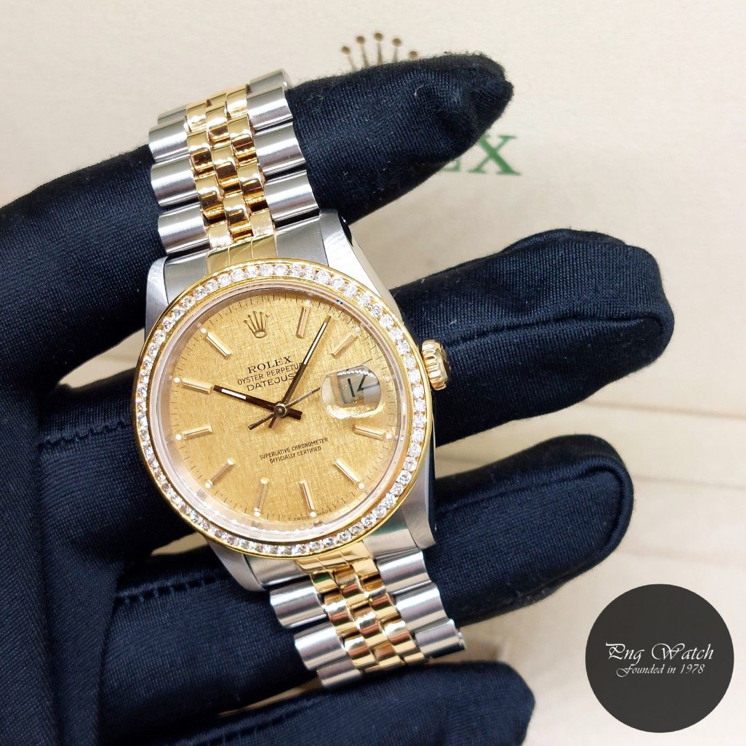 Rolex 36mm Oyster Perpetual 18K Half Yellow Gold Champagne Linen Dial Datejust REF: 16233 (R ...