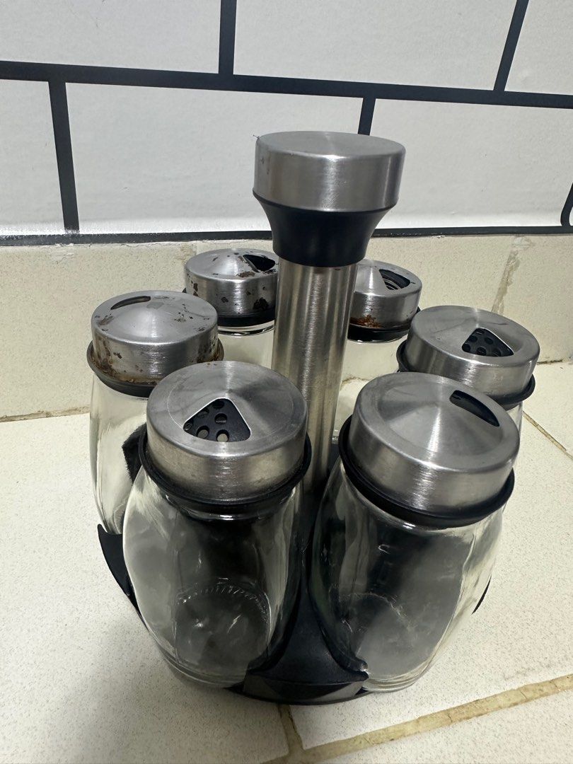 Rotating 6 bottles of set seasoning seasoning powder storage, Furniture ...