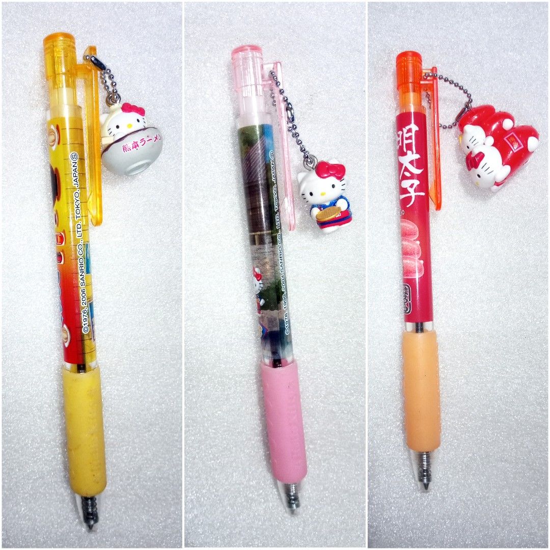 Sanrio Hello Kitty pens with Gotochi Charms, Hobbies & Toys, Stationary ...
