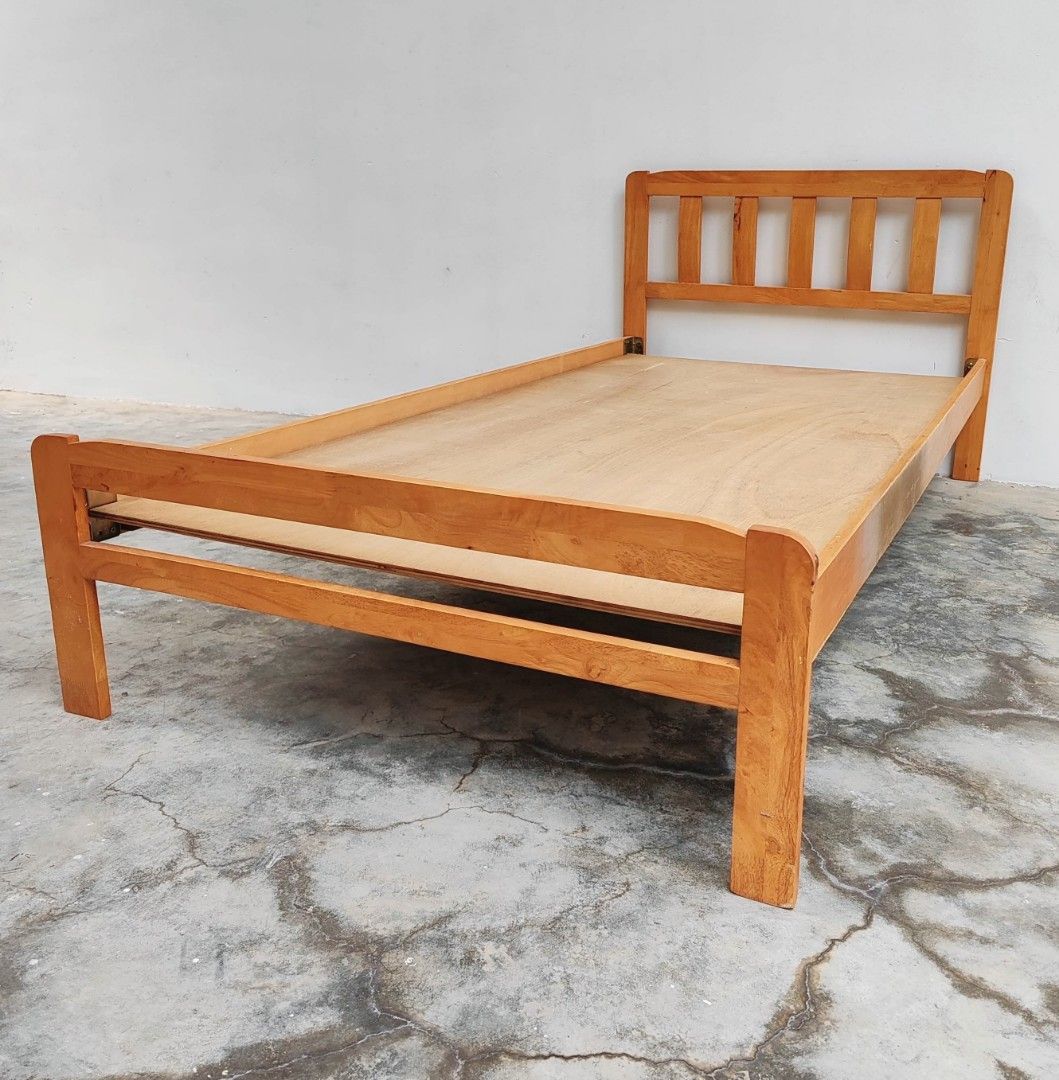 Solid wood single bed frame, Furniture & Home Living, Furniture, Bed ...